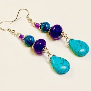 JK Designs | Jewelry | Bright Purple Jadeite Azurite Stone Earrings ...